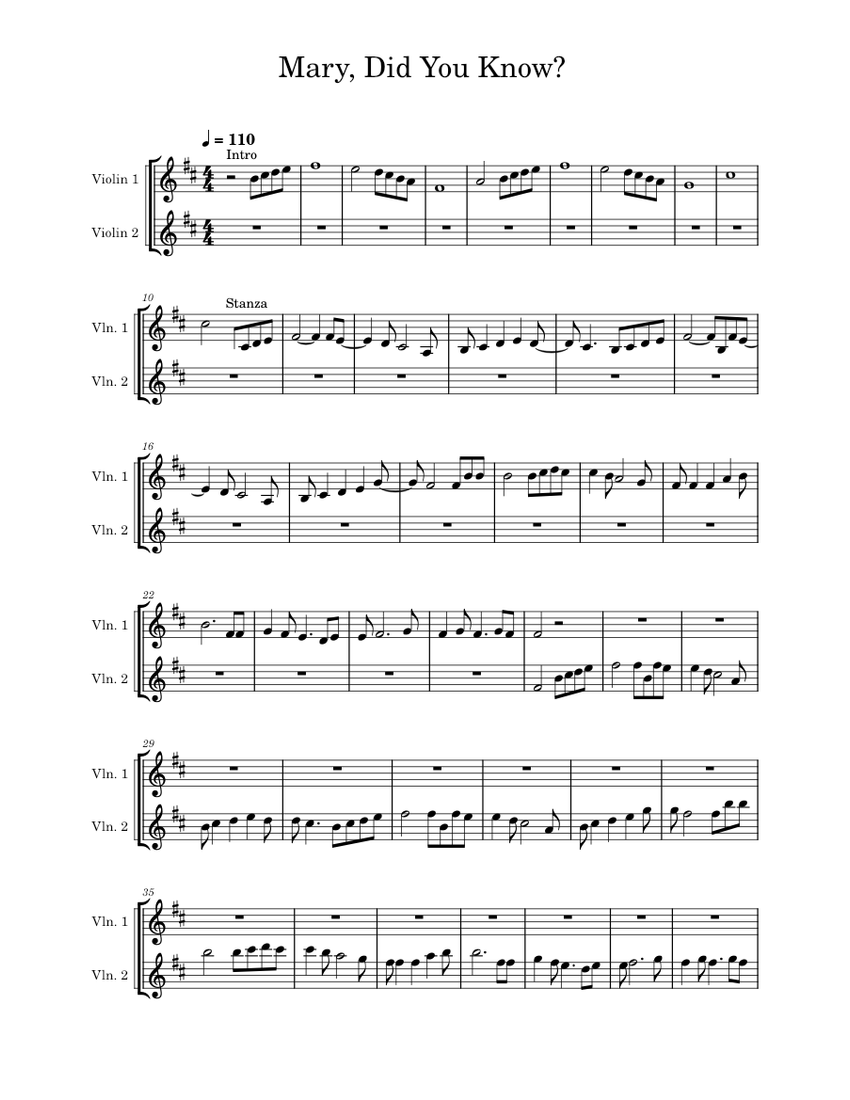 Mary – Misc Traditional Mary-did-you-know Sheet music for Violin ...