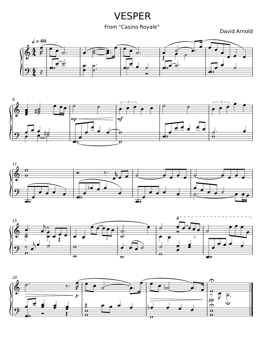 Vesper (Casino Royale) - David Arnold Sheet music for Piano (Solo) Easy ...