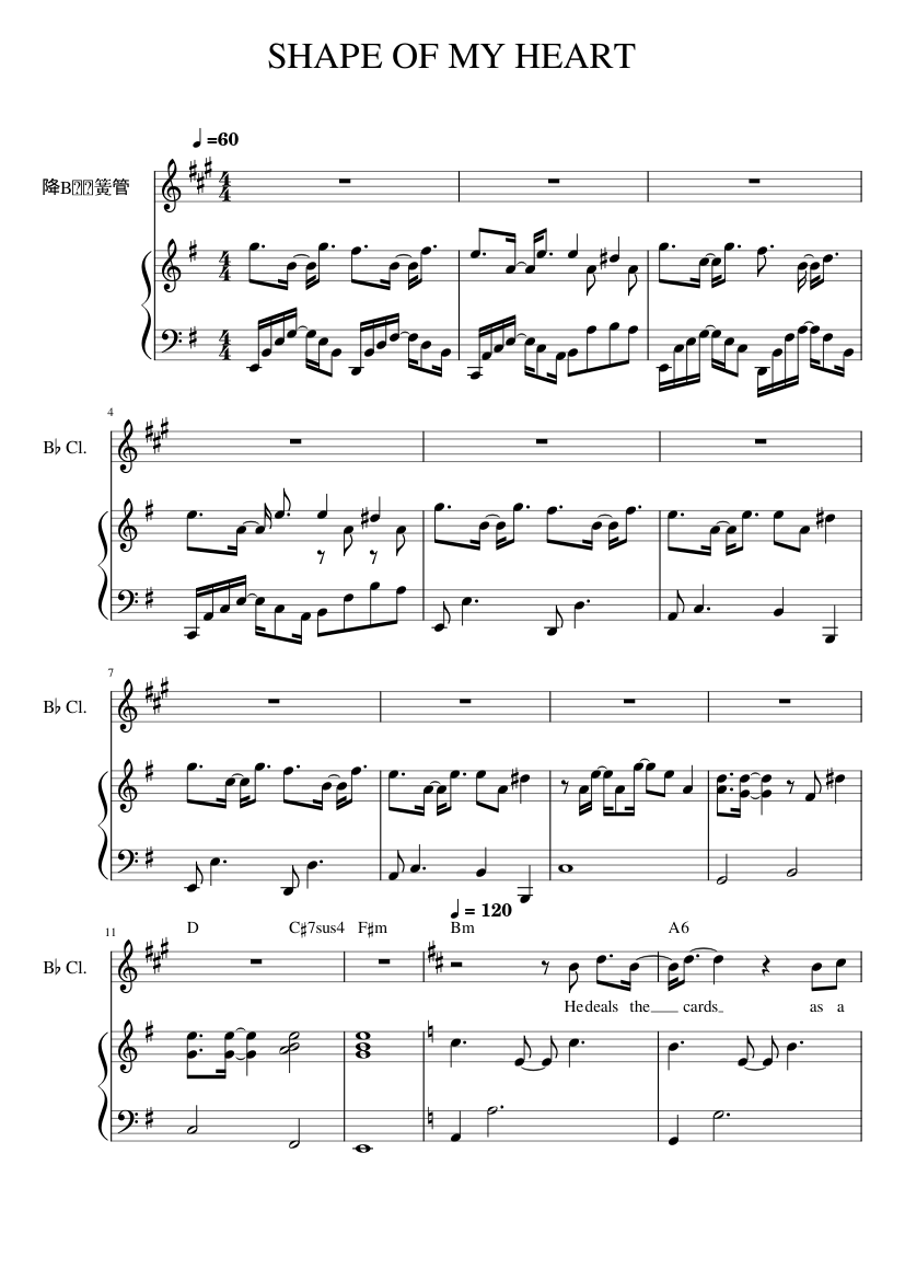 The shape of my heart Sheet music for Piano, Clarinet in b-flat (Solo ...