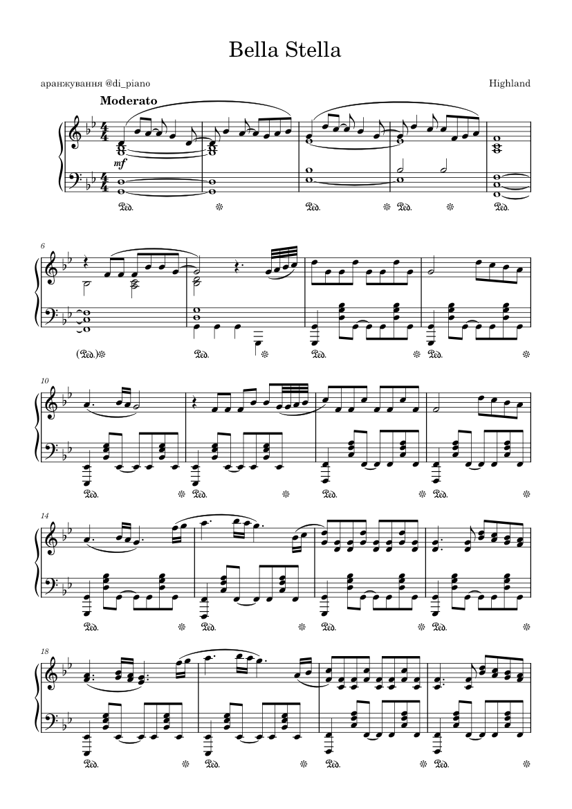 Bella Stella – Highland Sheet Music for Piano (Solo) | MuseScore.com
