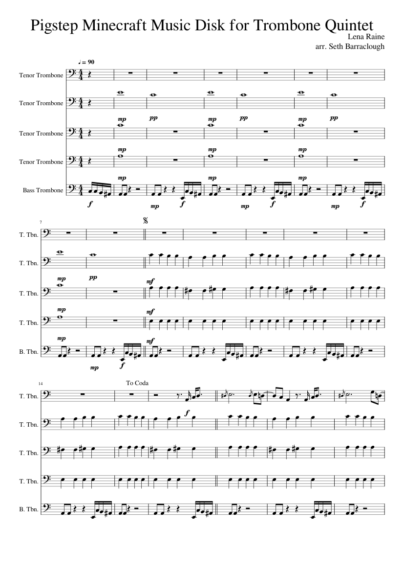 Pigstep Minecraft Music Disk for Trombone Quintet Sheet Music for ...