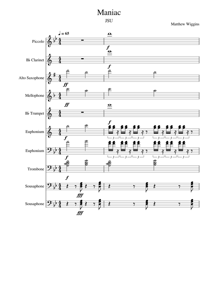 Maniac Sheet music for Mellophone, Flute piccolo, Clarinet in b-flat, Saxophone alto & more ...