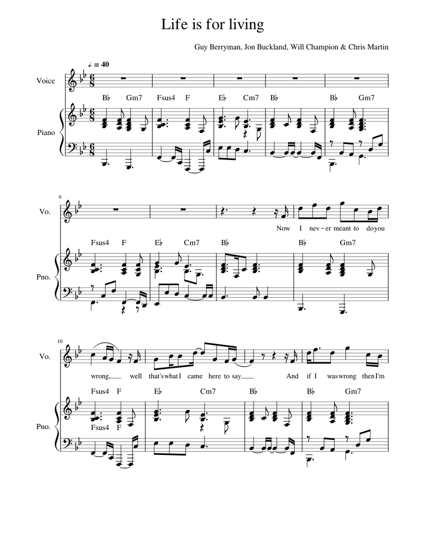 Life is for living - Coldplay Sheet music for Piano, Vocals (Piano ...