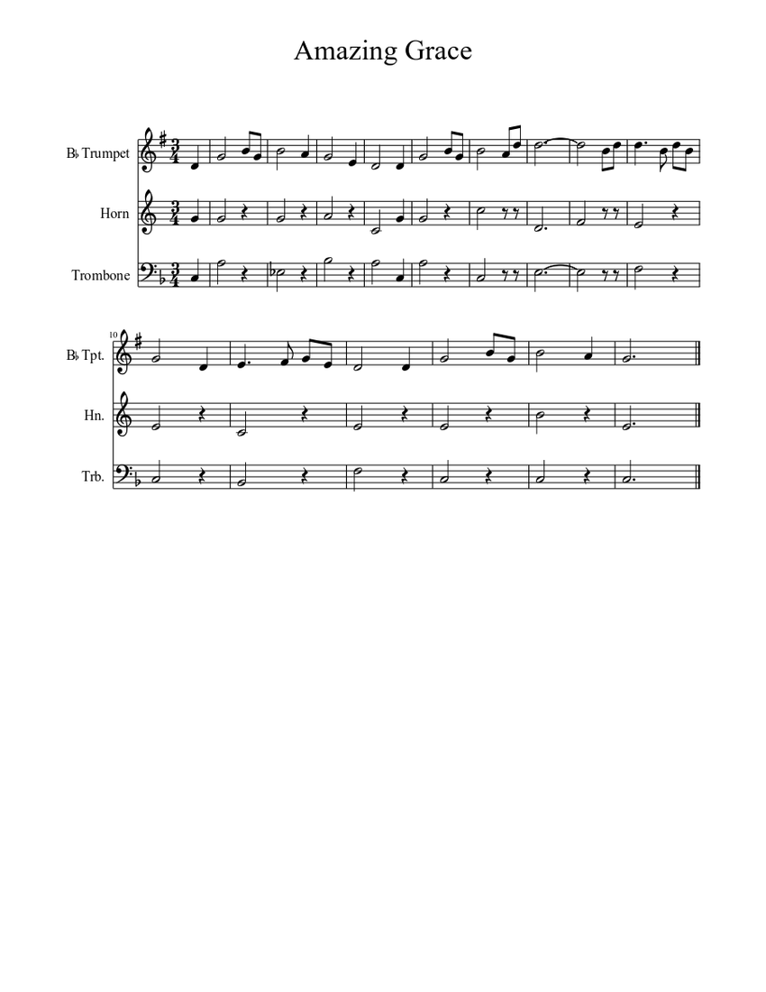 Amazing Grace Sheet music for Trombone, Trumpet (Brass Duet ...