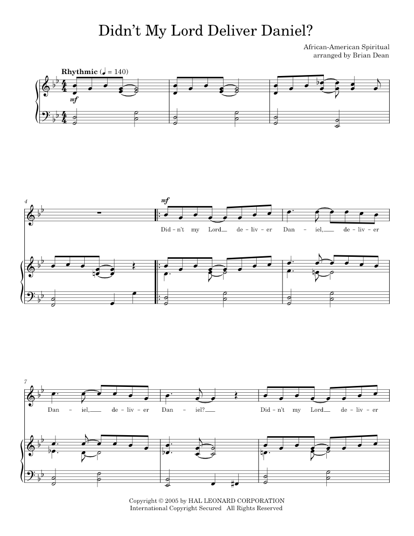 Play Official version of Didn't My Lord Deliver Daniel? Sheet Music by ...