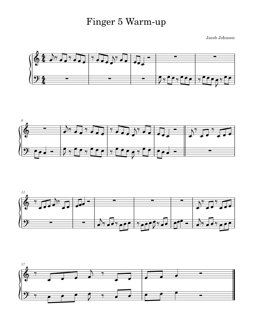 Finger 5 Warm-Up – Jacob Johnson Sheet music for Piano (Solo) Easy ...