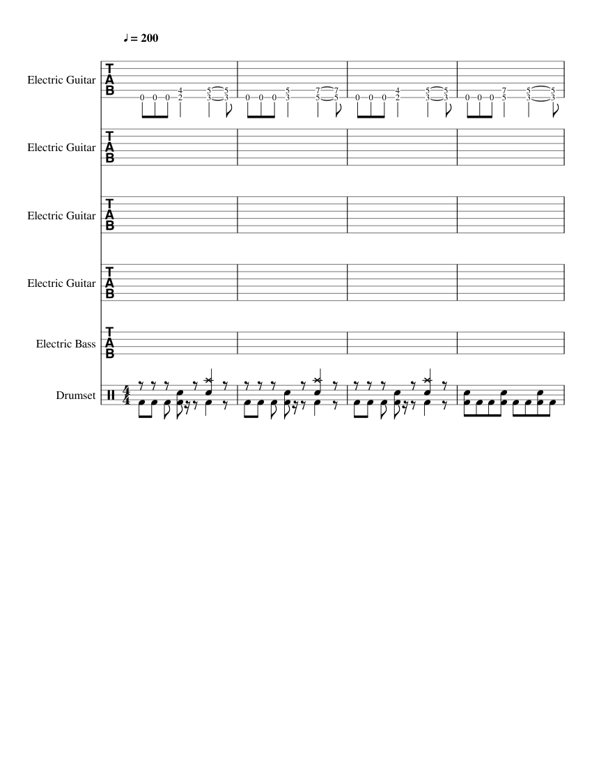 Metal song 1 Sheet music for Guitar, Bass guitar, Drum group (Rock band ...