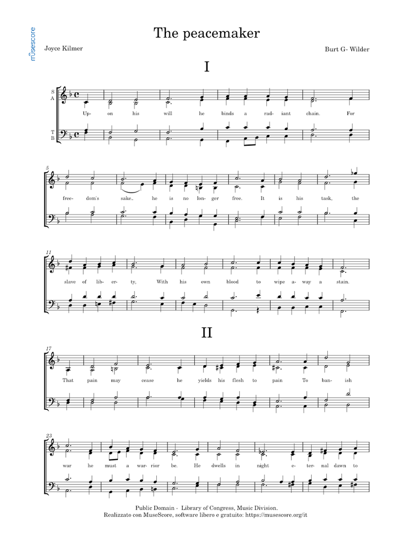 The peacemaker – Burt G. Wilder Sheet music for Female, Male (SATB ...