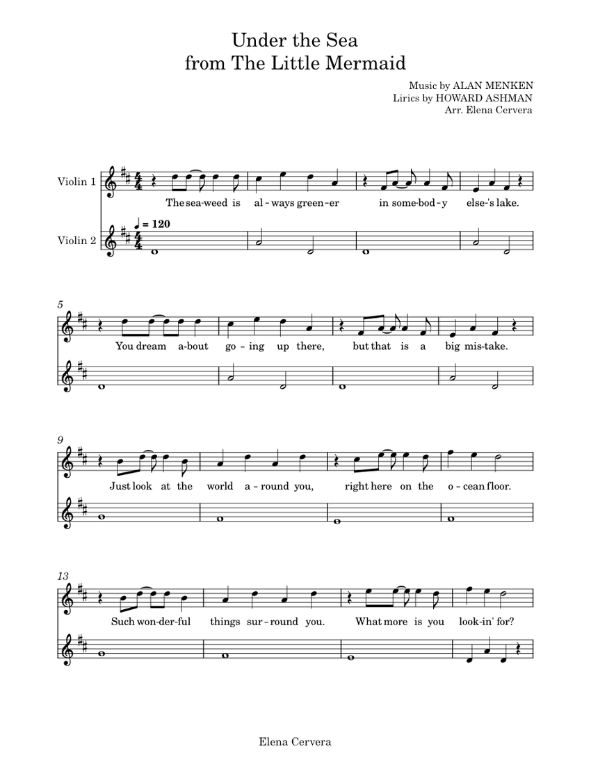 Under The Sea (from The Little Mermaid) – Alan Menken 2 violins easy ...