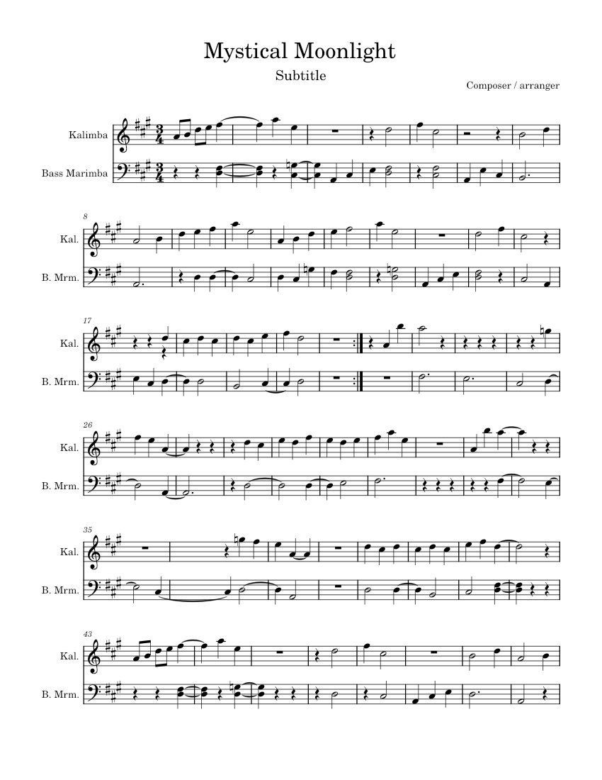 Mystical Moonlight Sheet music for Marimba, Kalimba (Mixed Duet ...