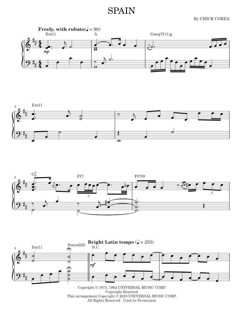 spain Sheet music for Piano by Chick Corea Official | MuseScore.com