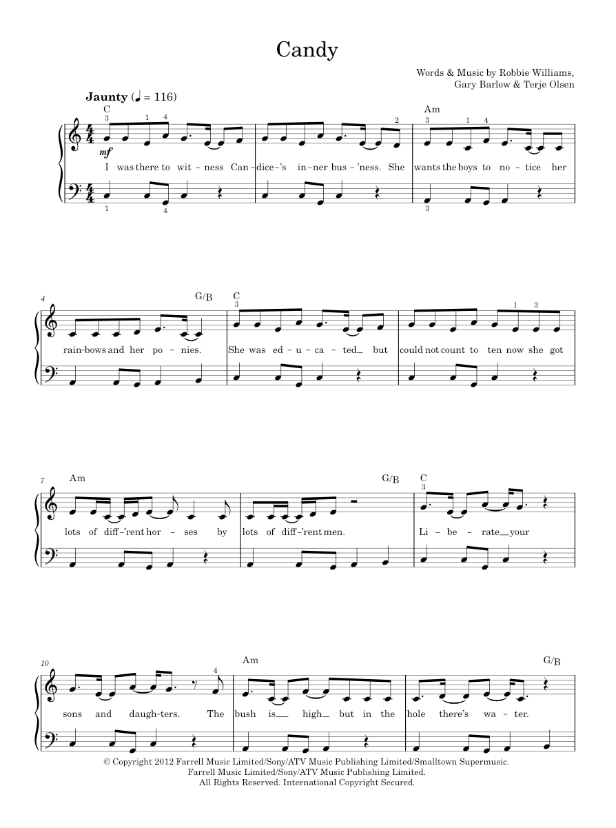 Play Official version of Candy Sheet Music by Robbie Williams for Piano ...