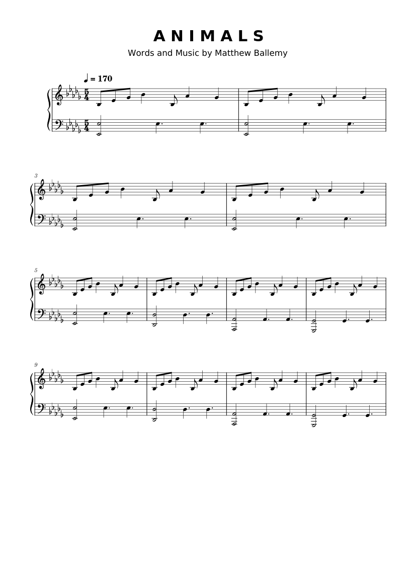 Muse - Animals Sheet music for Piano (Solo) Easy | Musescore.com