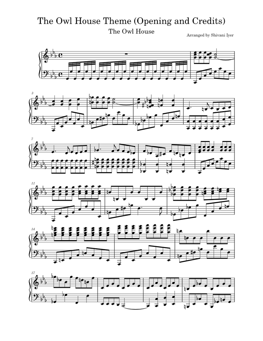 The Owl House Theme – TJ Hill The Owl House Theme and credits Sheet ...