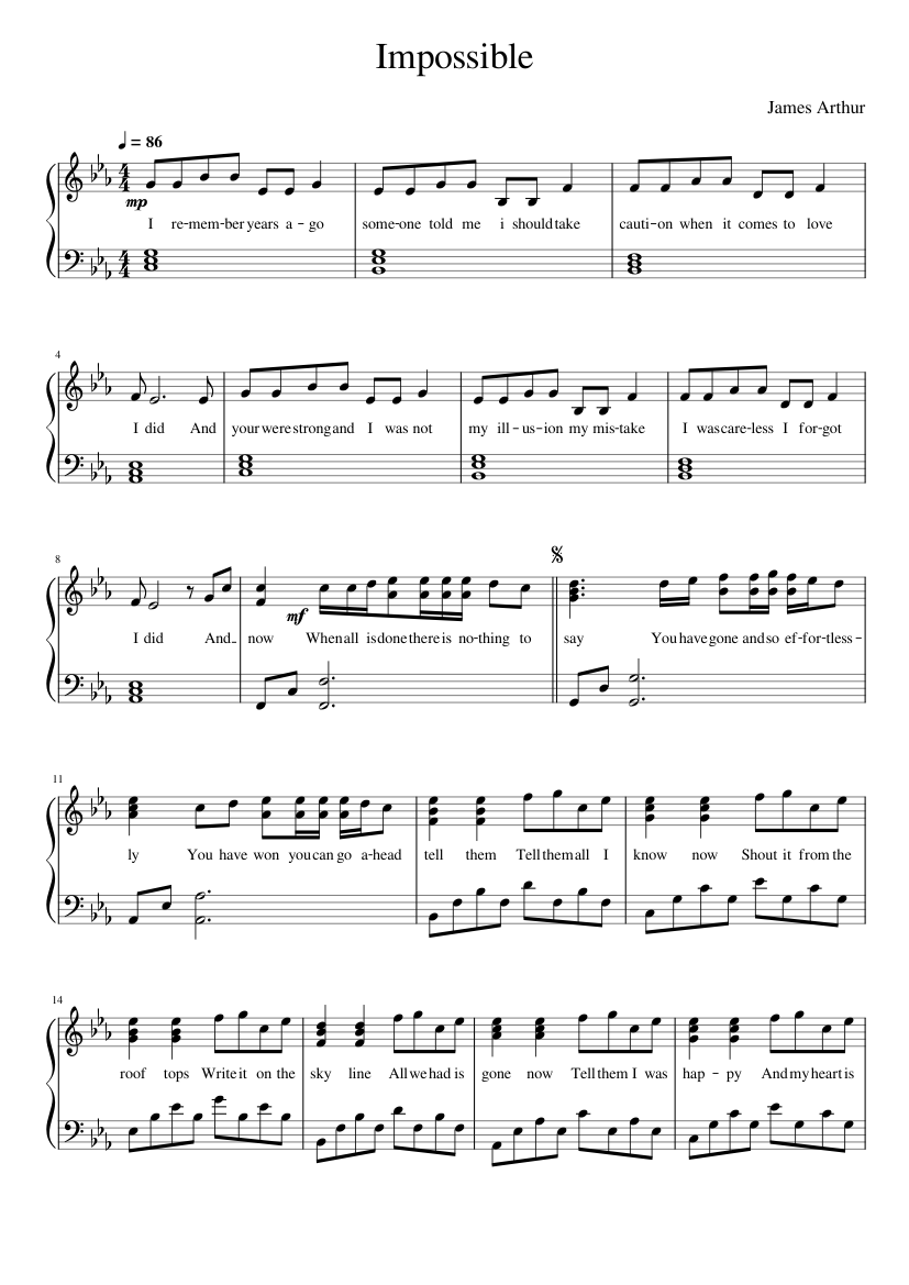 Impossible - James Arthur Sheet music for Piano (Solo) | Musescore.com