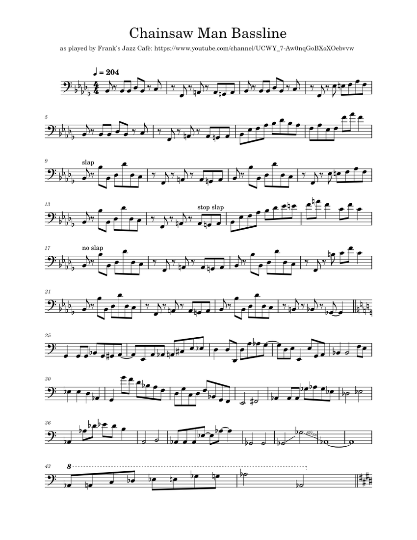 KICK BACK – Kenshi Yonezu (米津 玄師) Chainsaw Man Bassline by Frank's Jazz ...