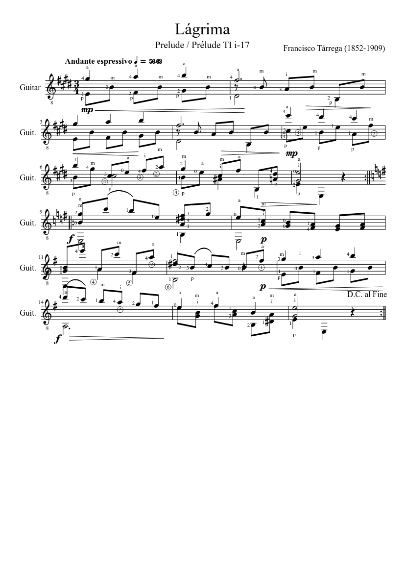 Lágrima Sheet Music for Guitar (Solo) | MuseScore.com