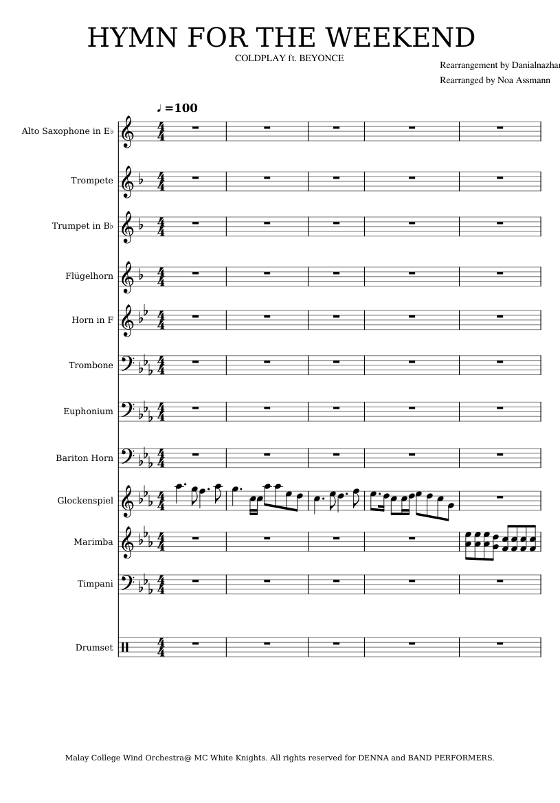 Hymn for the weekend Sheet Music for Trombone, Euphonium, Flugelhorn ...