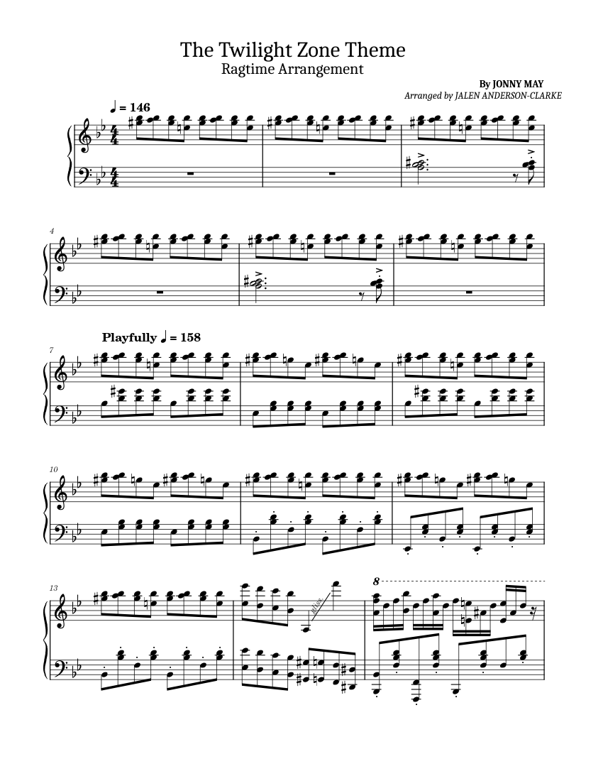 The Twilight Zone Theme (Ragtime Arrangement) Sheet music for Piano ...