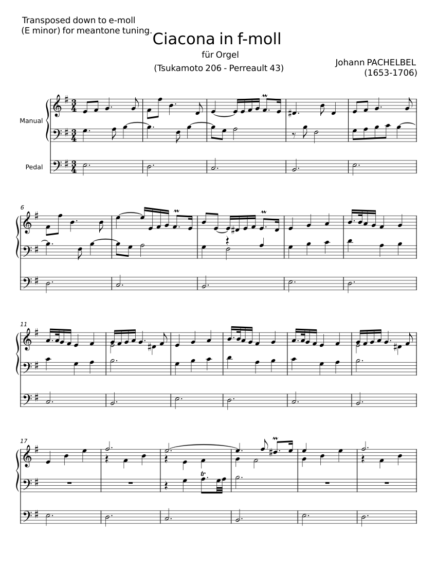 Ciacona in f-moll - Johann Pachelbel Sheet music for Organ (Mixed Duet ...