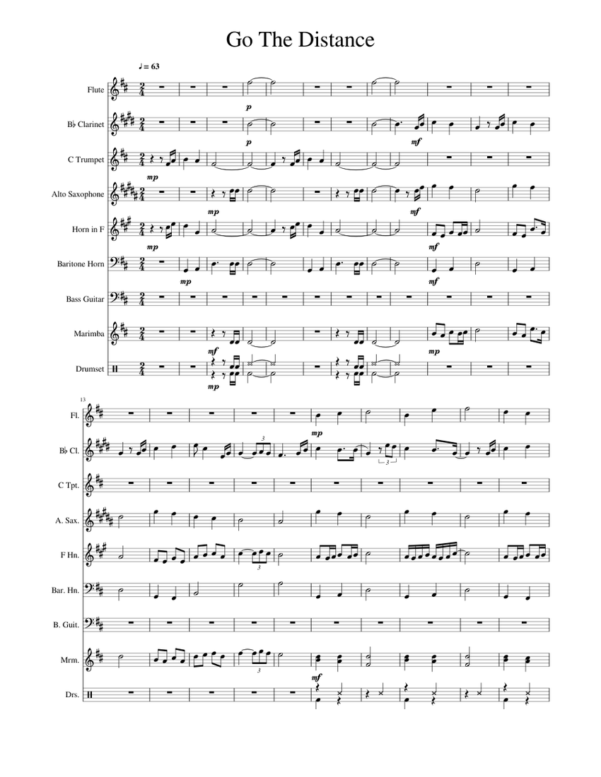 Go The Distance Sheet music for Flute, Clarinet in b-flat, Saxophone ...