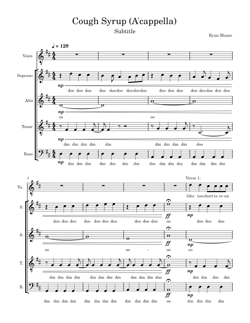 Cough Syrup - Young The Giant (A'cappella) Sheet Music for Bass guitar ...