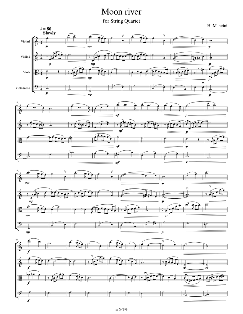 Moon river - Henry Mancini Sheet music for Violin, Viola, Cello (String ...