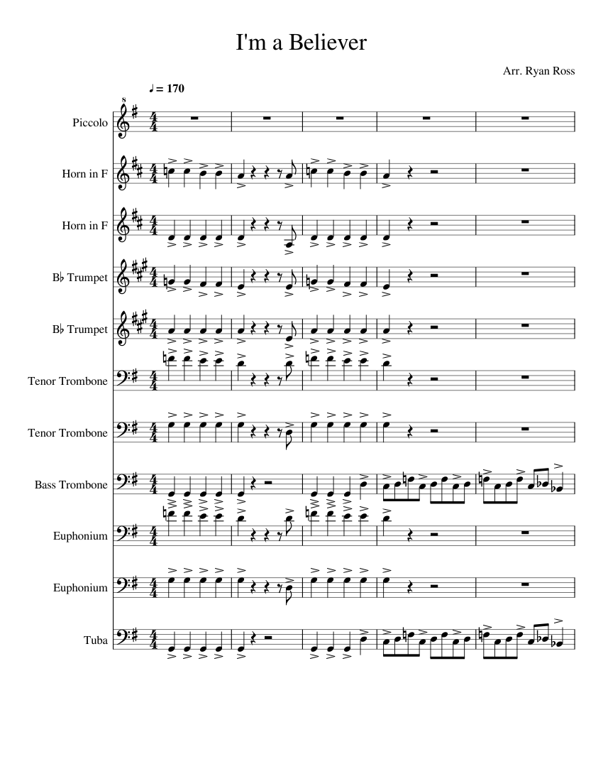 I'm a Believer BRASS Sheet music for Tuba, Oboe, Trumpet other (Mixed ...