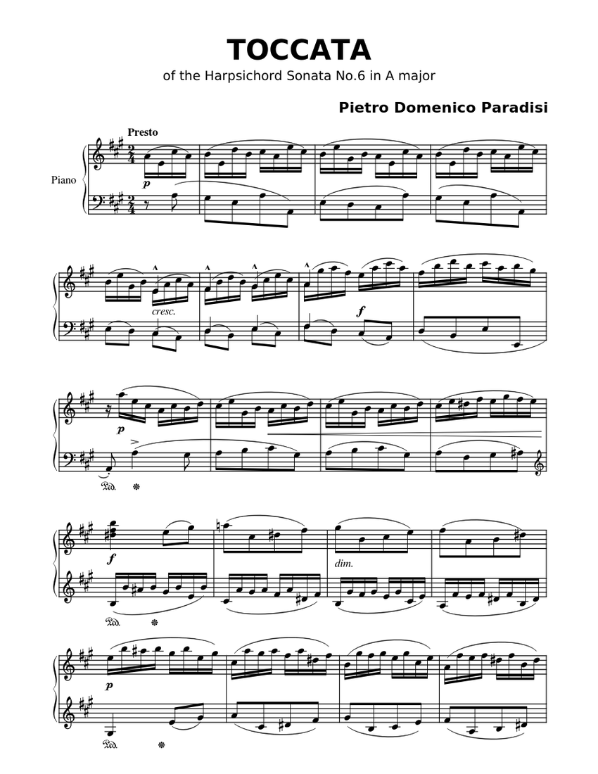 TOCCATA – Pietro Domenico Paradisi Sheet music for Piano (Solo) | Musescore.com
