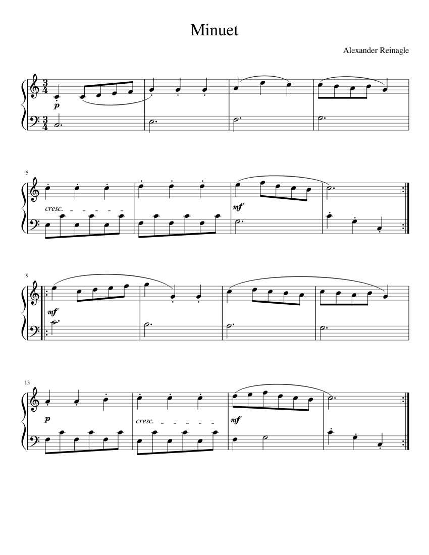 Minuet in C - Reinagle Sheet music for Piano (Solo) | Musescore.com