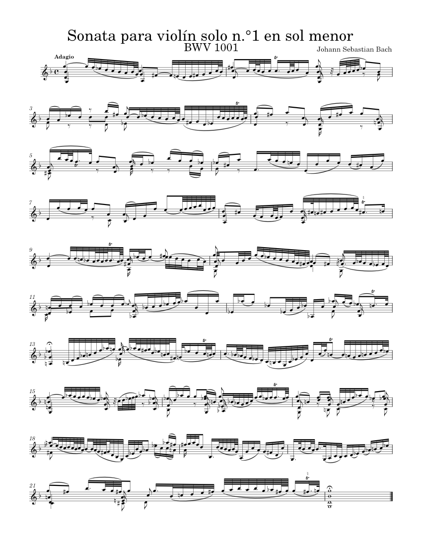 Sonata para violín solo n. ° 1 en sol menor - J. S. Bach, BWV 1001 ...