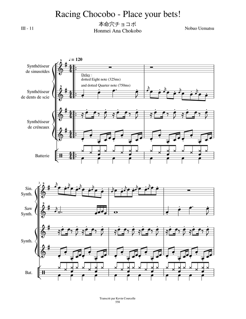 Final Fantasy VII 3-11 Racing Chocobos-Place Your Bets Sheet music for ...