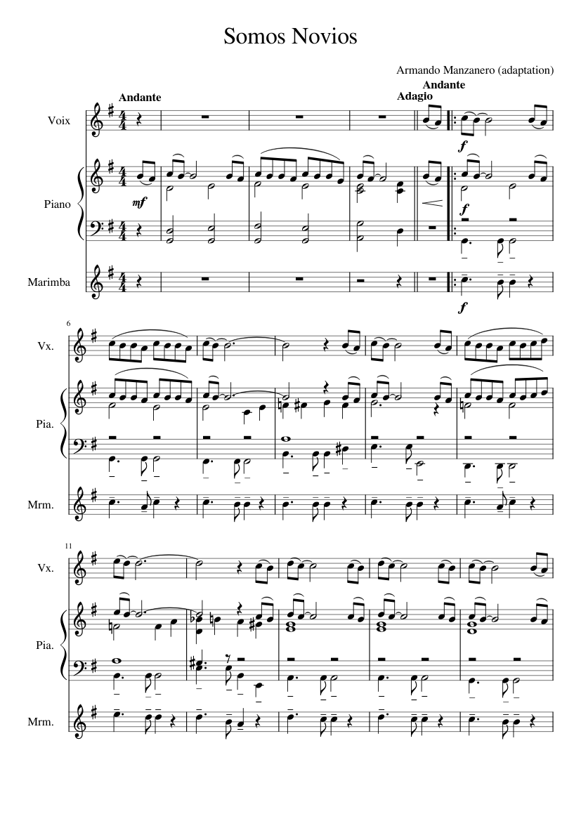 Somos Novios Sheet Music for Piano, Vocals, Marimba (Mixed Trio ...
