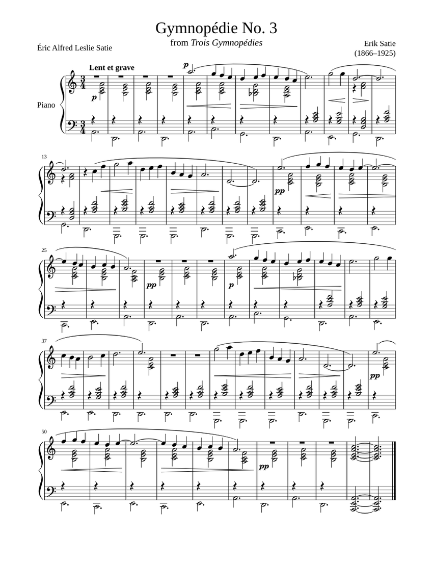 Gymnopédie No. 3 - Erik Satie Sheet music for Piano (Solo) | Download ...