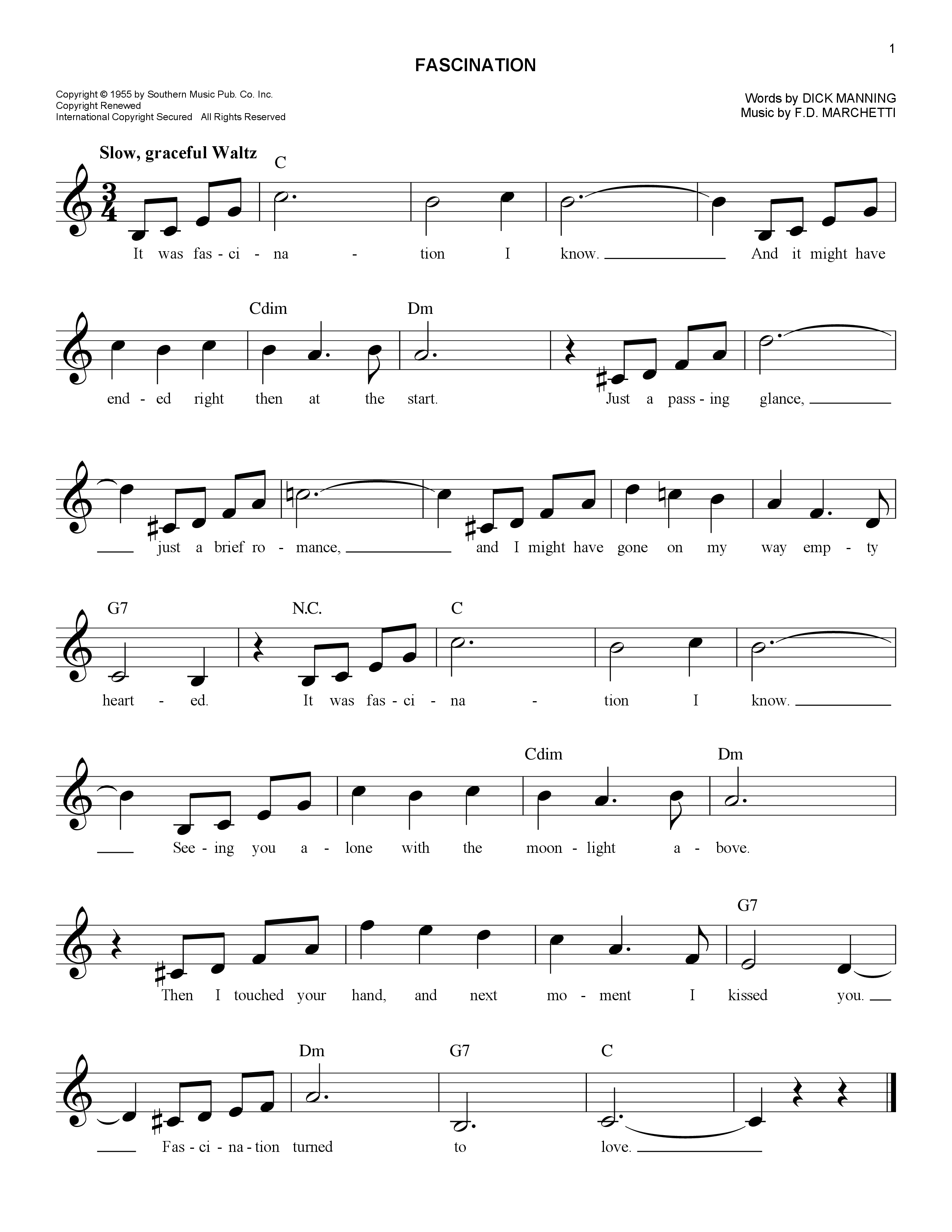 Play Official version of Fascination sheet music by Dinah Shore, Jane ...