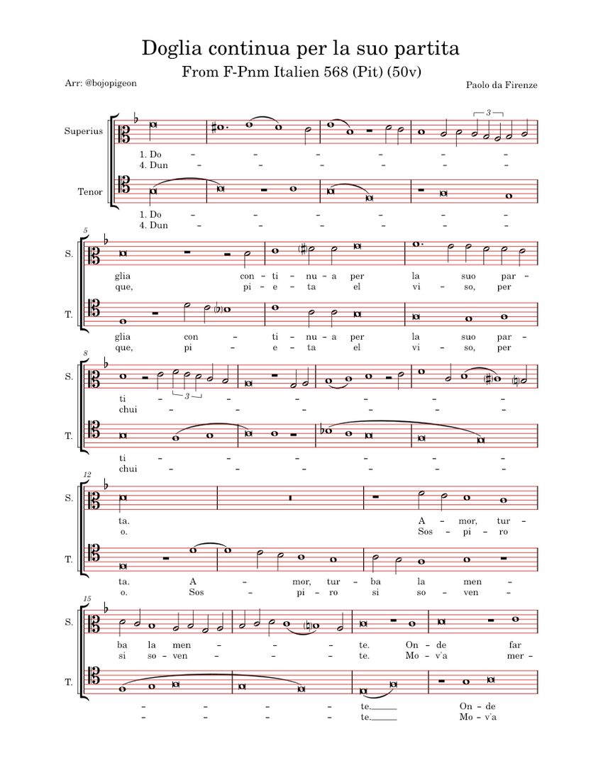 Doglia continua per la suo partita – Paolo da Firenze Sheet music for ...