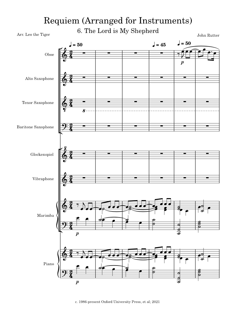 John Rutter, Requiem (Leo's Arrangement for Instruments): 6. The Lord is My Shepherd Sheet music ...