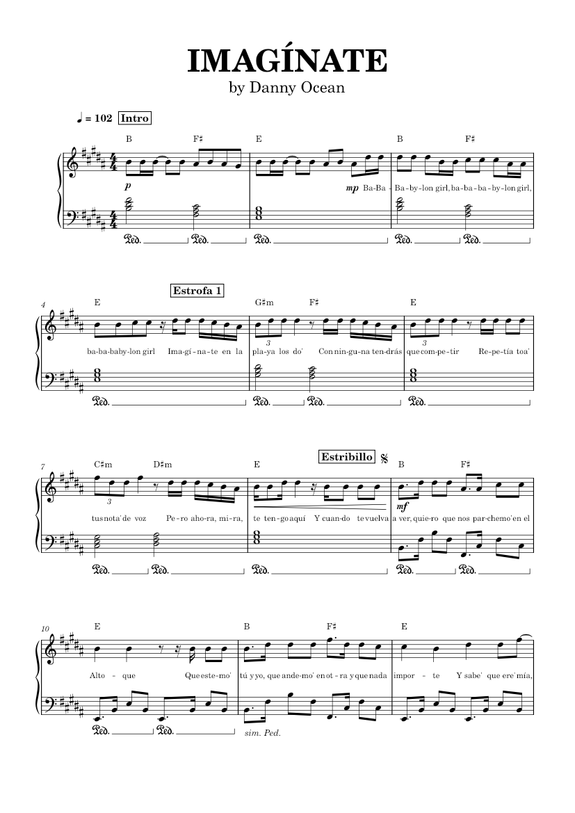 Imagínate - Danny Ocean Sheet music for Piano (Solo) | Musescore.com
