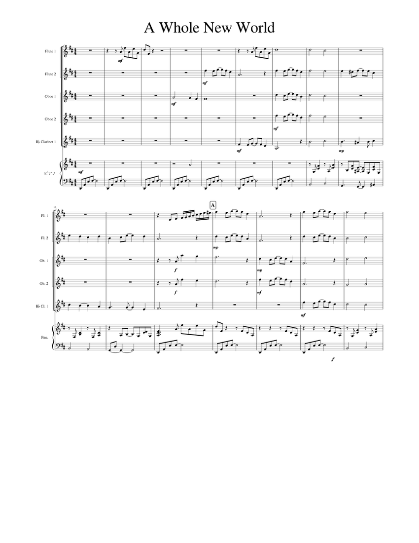 A Whole New World Sheet music for Piano, Trombone, Tuba, Flute & more ...