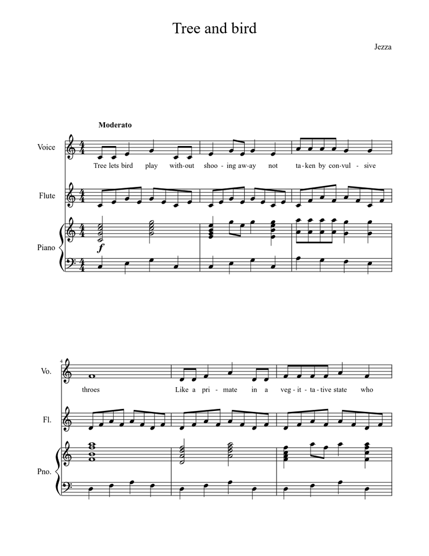 Tree and bird Sheet music for Piano, Flute, Voice (other) (Mixed Trio ...