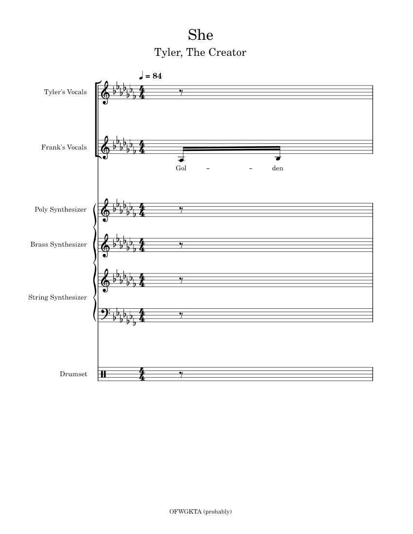 She - Tyler, the Creator (feat. Frank Ocean) Sheet music for Vibraphone ...