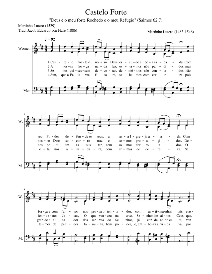 Castelo Forte – Martinho Lutero Sheet music for Female, Male (Church ...