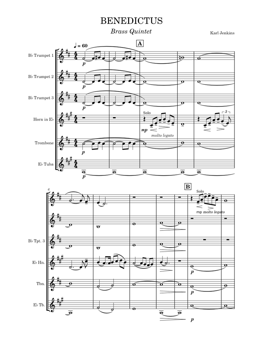 Benedictus – Karl Jenkins Sheet music for Trombone, Tuba, Trumpet in b ...
