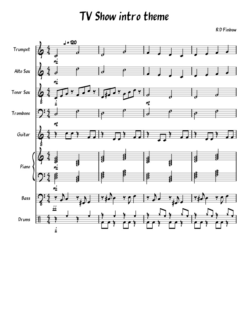 Intro to a TV show Sheet music for Piano, Trombone, Saxophone alto ...