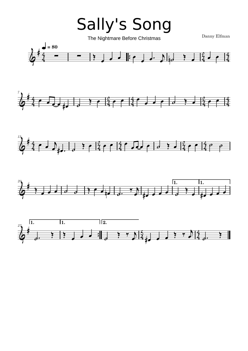 Sally's Song – Danny Elfman Sally's Song Sheet Music for Violin (Solo) | MuseScore.com