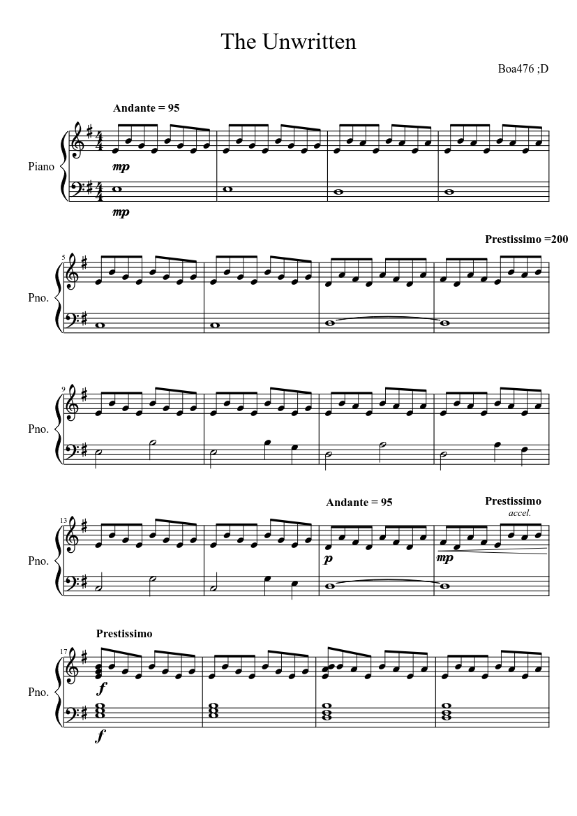 The Unwritten Sheet Music for Piano (Solo) Easy | MuseScore.com