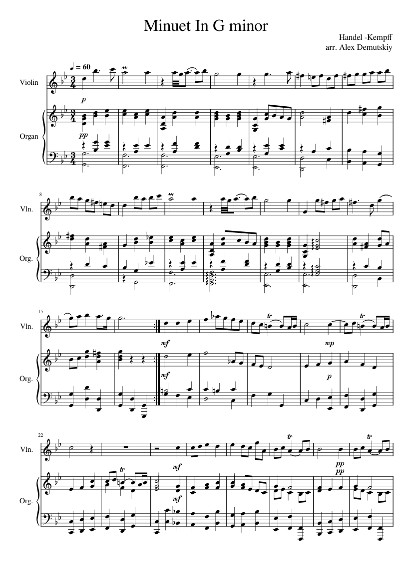 Minuet in g-minor Handel Kempff Minuet In G minor Sheet music for Organ ...