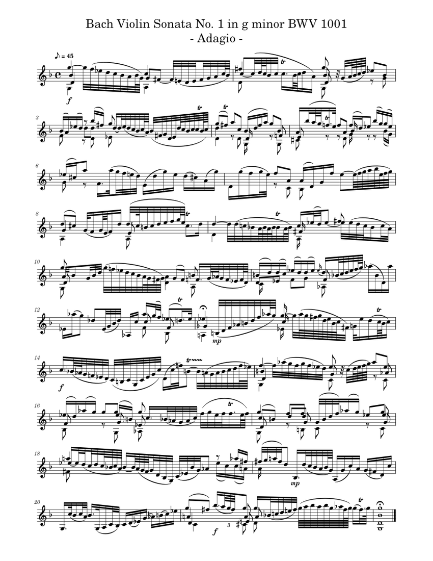 Violin Partita No. 1 in g minior BWV 1001 - Adagio - Bach Sheet music ...