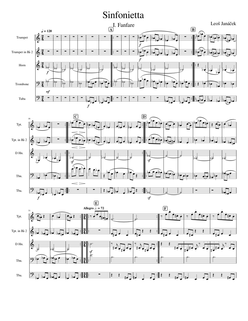 Sinfonietta – Leoš Janáček - brq Sheet music for Trombone, Tuba, French ...
