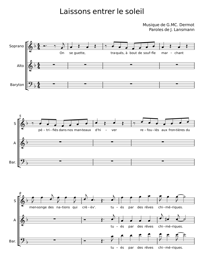 Laissons entrer le soleil Sheet music for Synthesizer (Mixed Trio) | Musescore.com